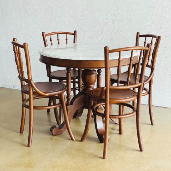 Kopitiam Dining Table Set Meja Makan Marmer 4 kursi Klasik