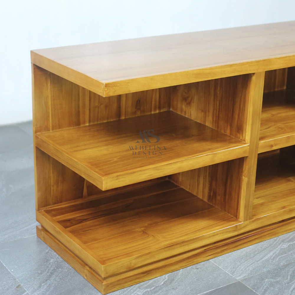 Meja TV Kayu Jati Minimalis Modern Bufet Rak Buku