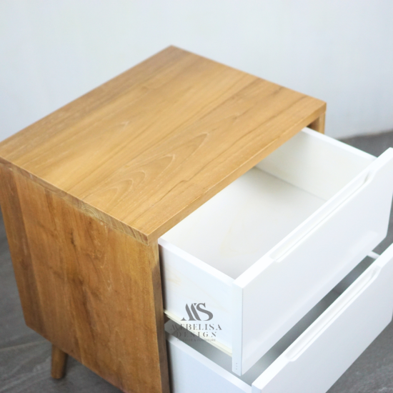 Nakas Bedside Retro Natural Waterbased 2 Laci Putih