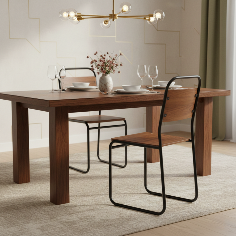 Leon Chair Kursi Makan Modern Rangka Besi Kombinasi Kayu Jati