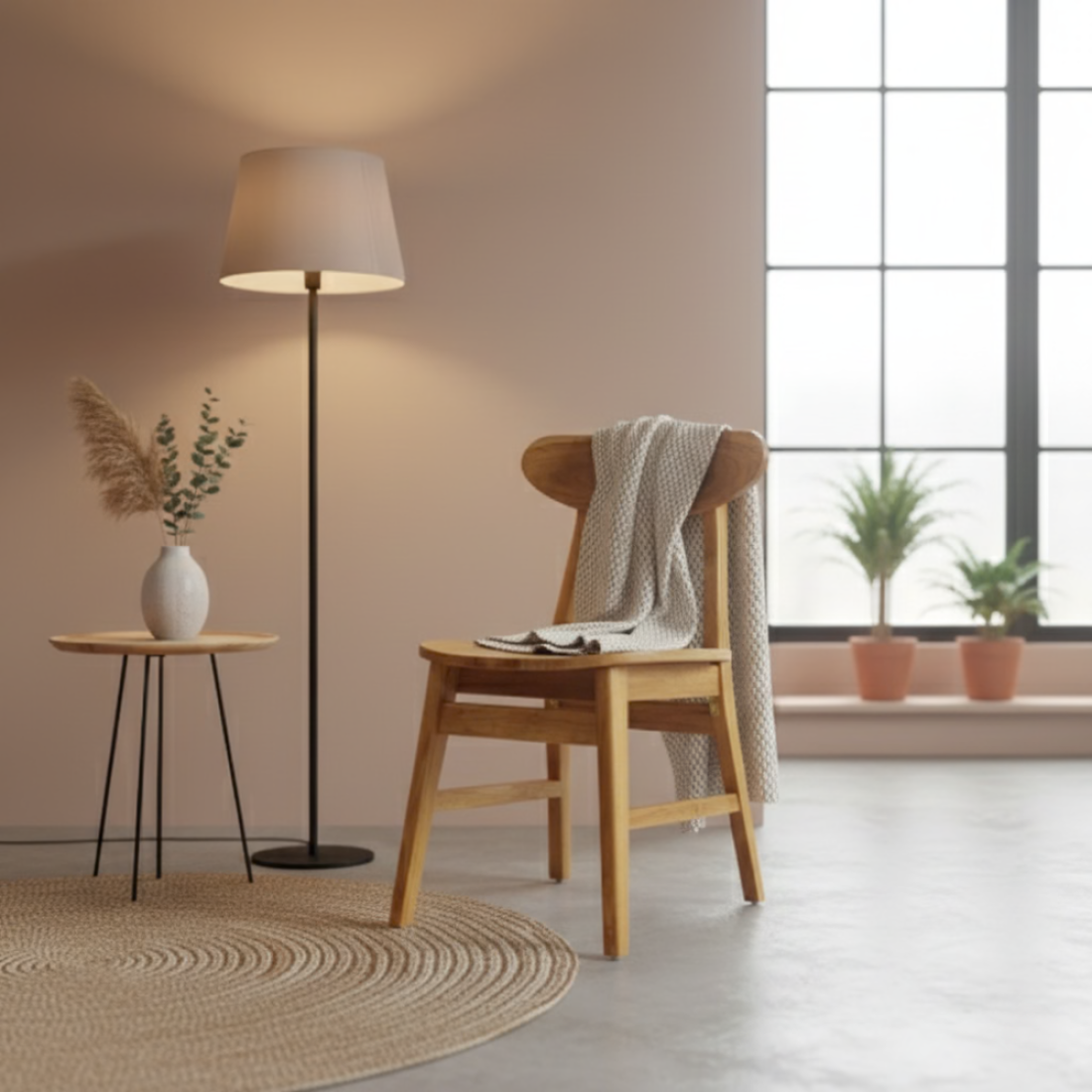 Ropan Kursi Makan Cafe Scandinavian Kayu Jati Natural Finish