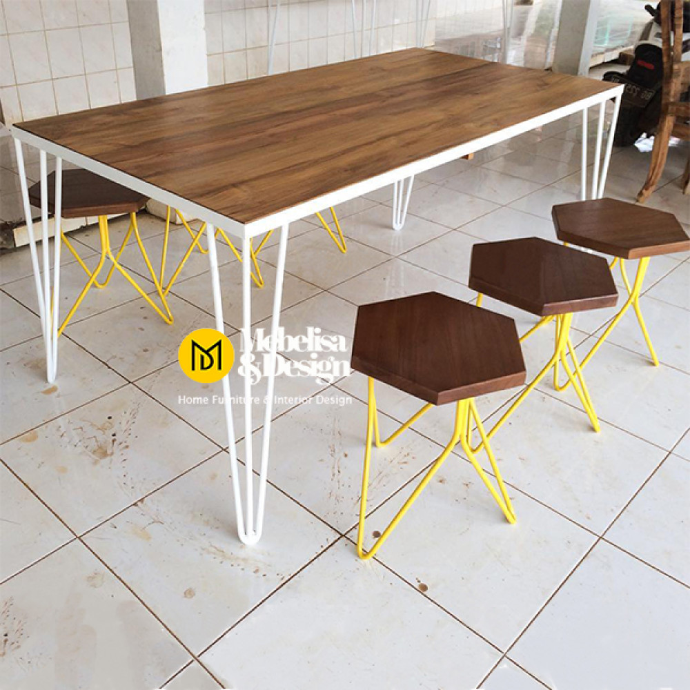 Meja Makan Cafe Industrial Kayu Jati Industrial