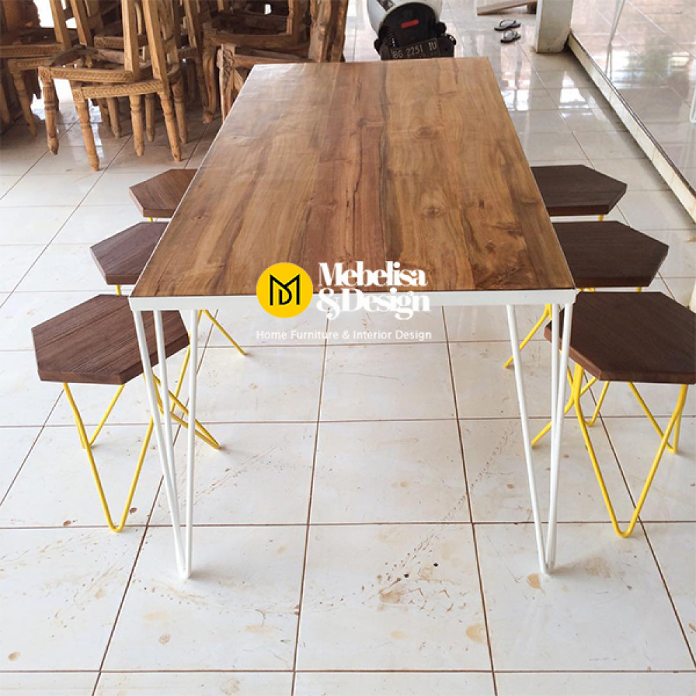 Meja Makan Cafe Industrial Kayu Jati Industrial