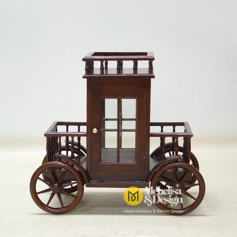 Meja Dorong Troli Minuman Kayu Jati