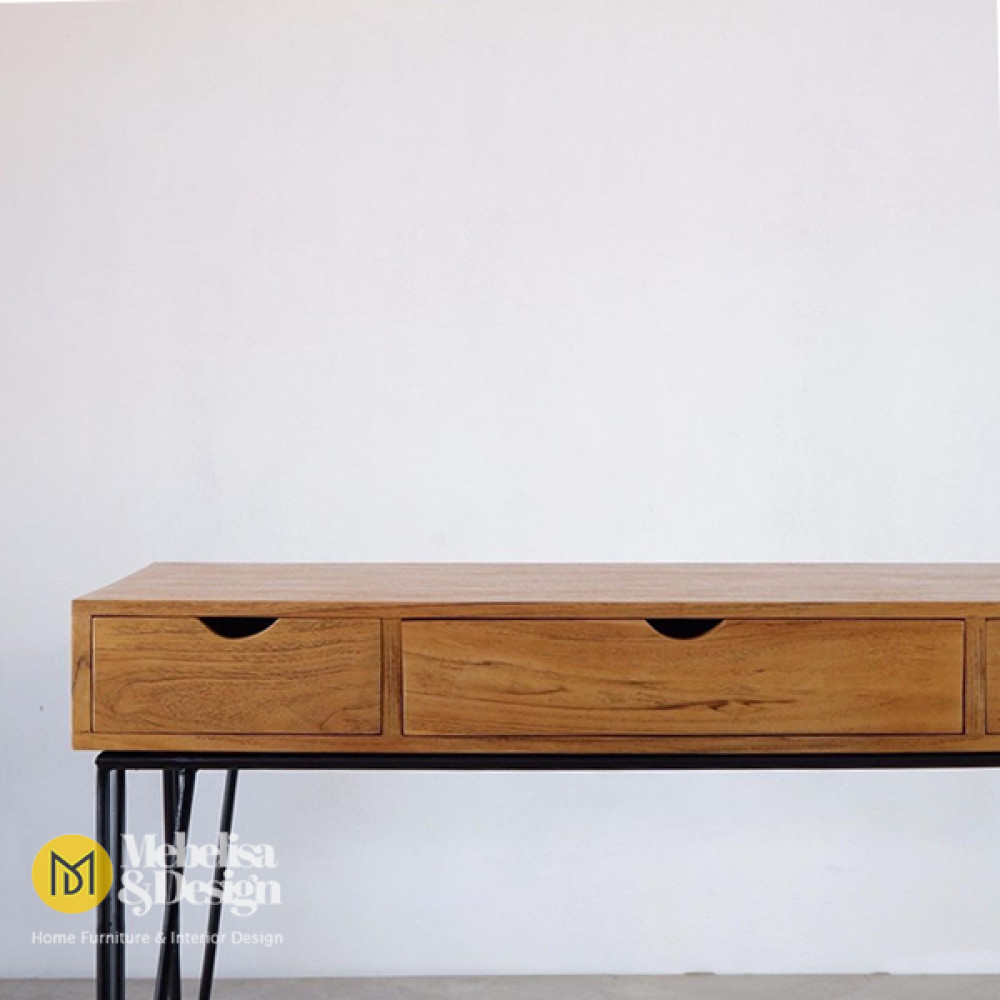 Meja Kerja Modern Jati Industrial 3 Laci Thomson