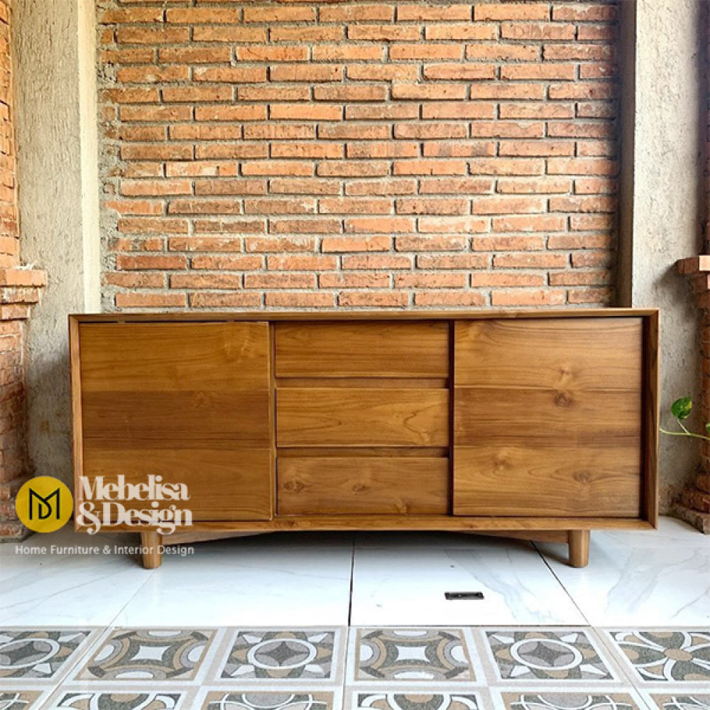 Bufet Meja TV Retro Kayu Jati 2 Pintu Sliding Pamela