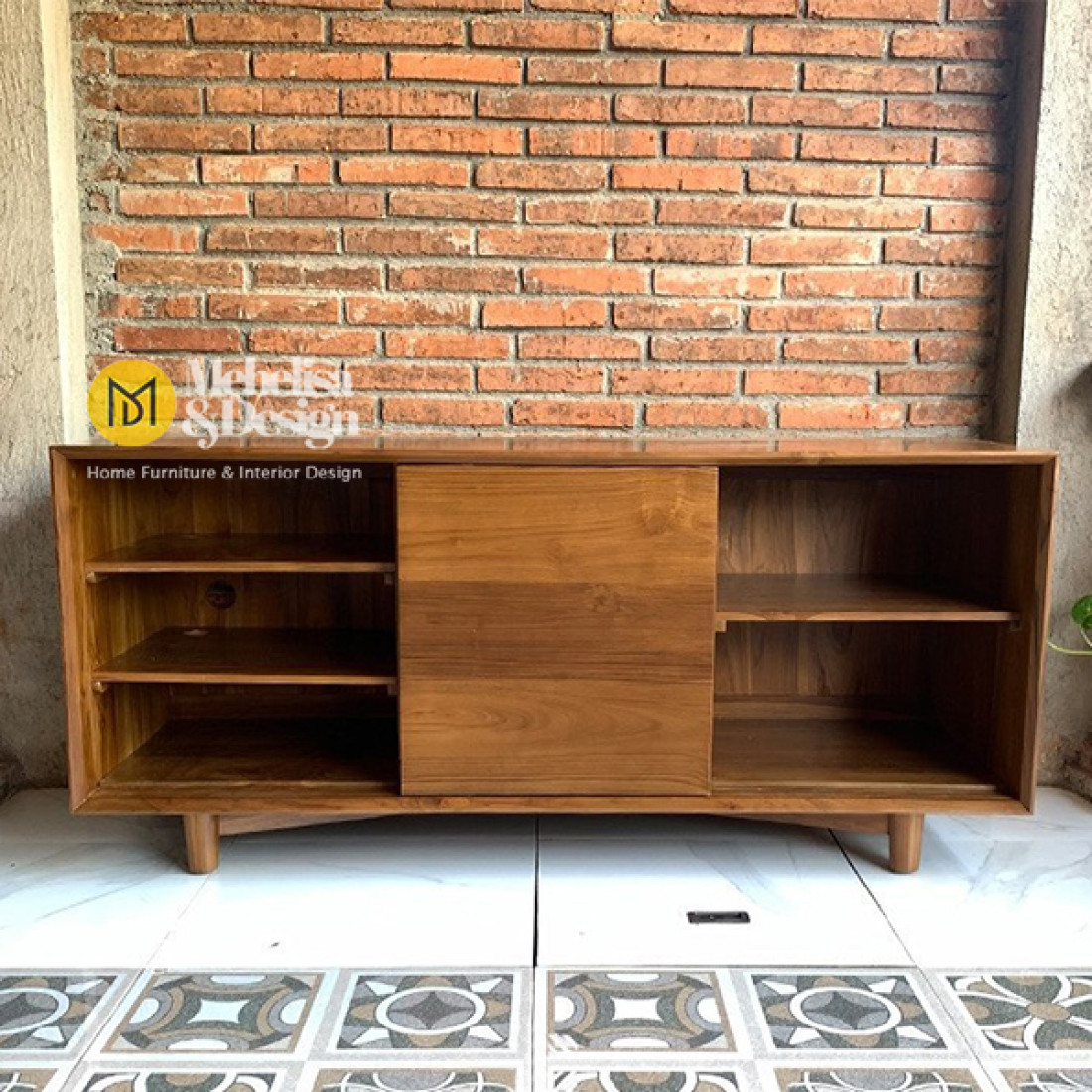 Bufet Meja TV Retro Kayu Jati 2 Pintu Sliding Pamela