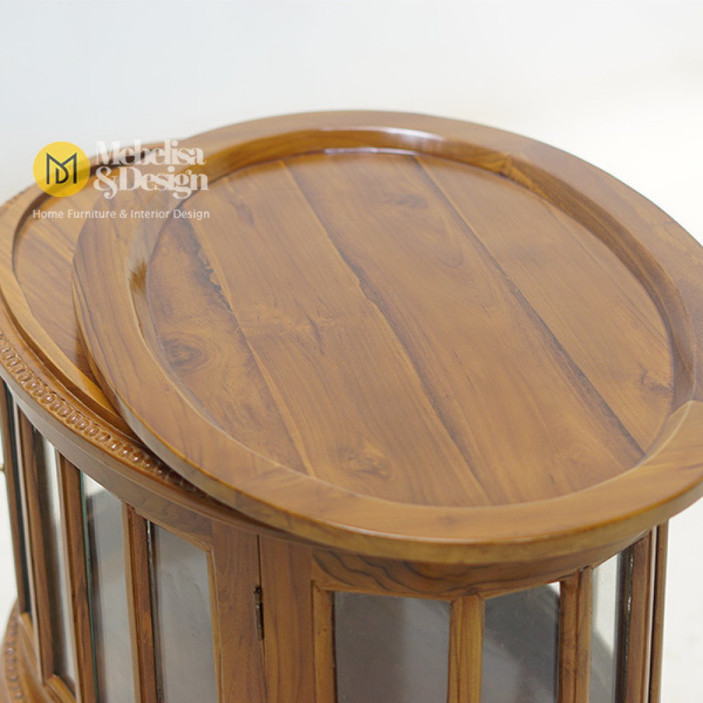Meja Teh Model Oval Kayu Jati Jepara