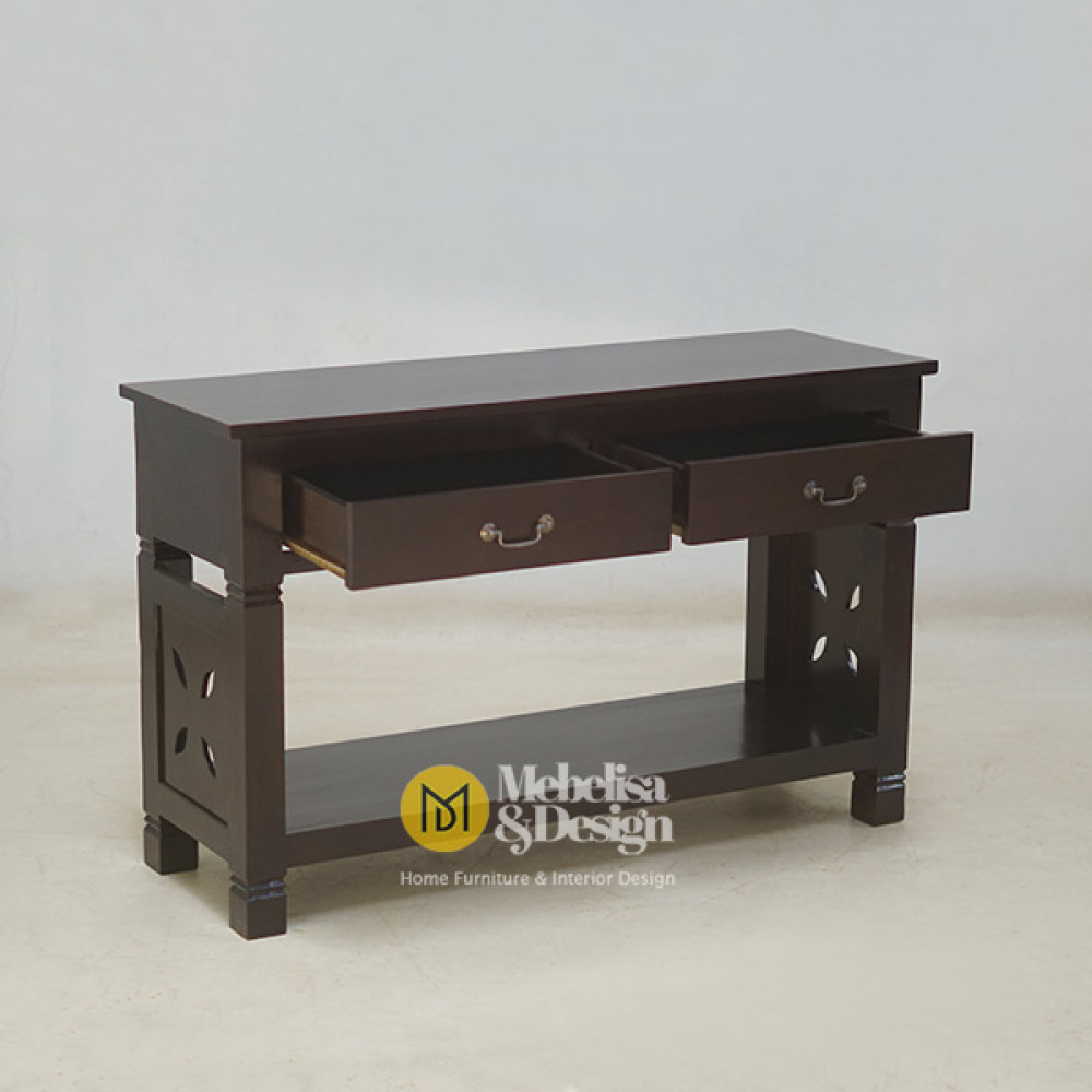Meja Konsol Dinding Minimalis Kayu Jati 2 laci