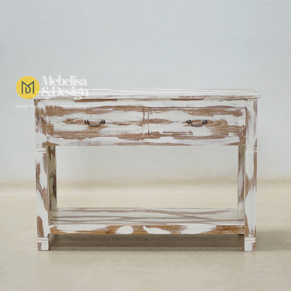 Meja Konsol Dinding Pajangan Jati White Wash Rustic