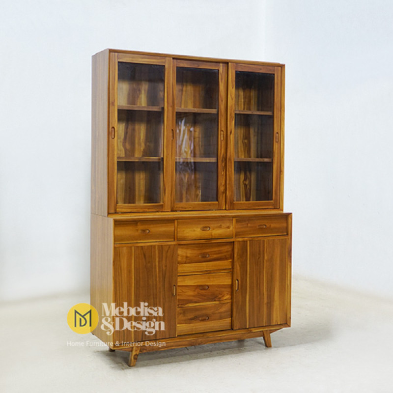 Lemari Pakaian Kayu Jati 2 Pintu Minimalis Sliding