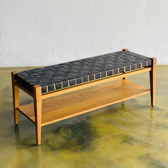 Aldin Platform Bench Bangku Makan Dudukan Anyaman Kayu Jati