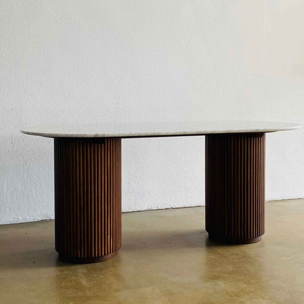 Araya Dining Table Meja Makan Marmer Kayu Jati Solid
