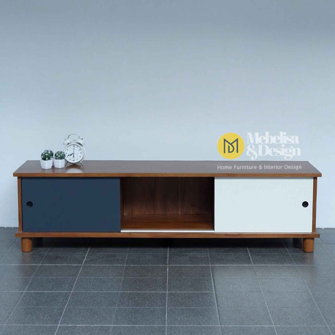 Bufet Tv Minimalis Modern Kayu Jati Pintu Geser