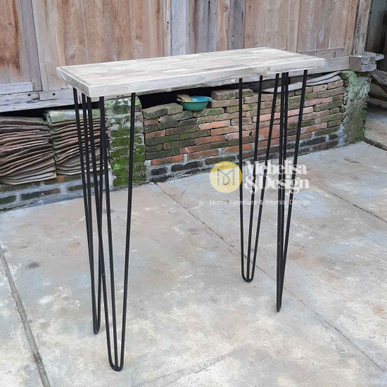 Chunky Reclaimed Teak Wood Console Table Hairpin Legs