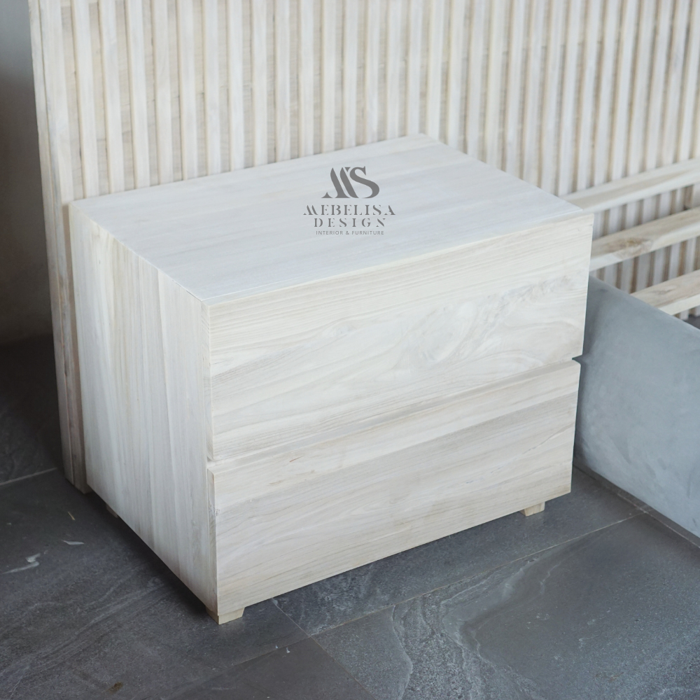 Dipan Tempat Tidur Modern Headboard Motif Salur Set Meja Nakas