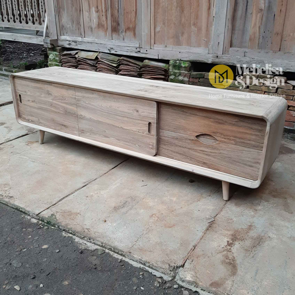Edison Recycled Teak Wood TV Stand Retro Vintage Style