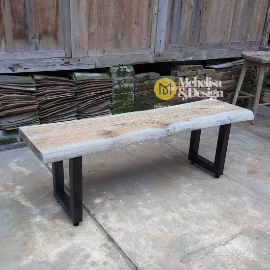 Industrial Live Edge Bench Reclaimed Wood