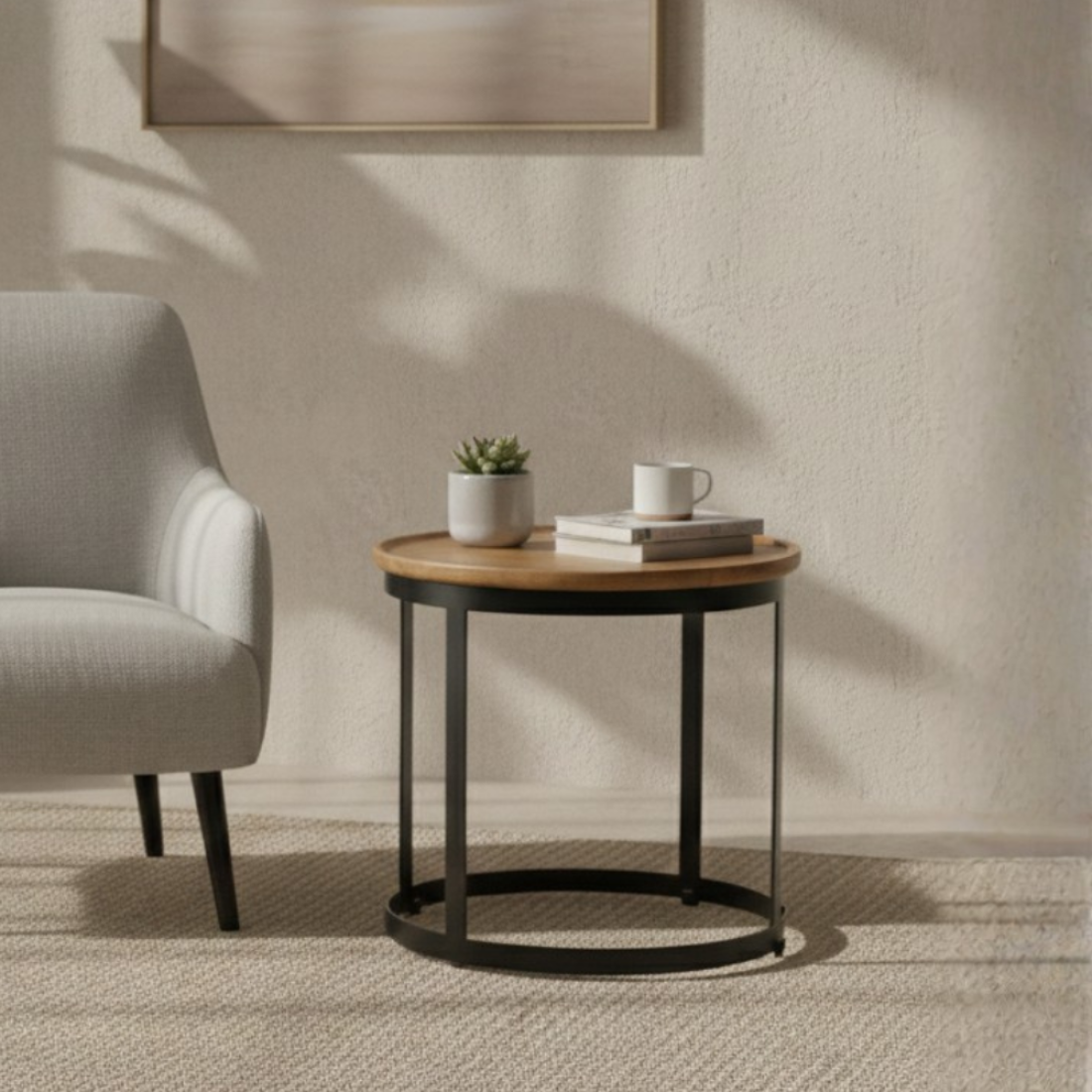 Industrial Round Table Teak Iron Leg