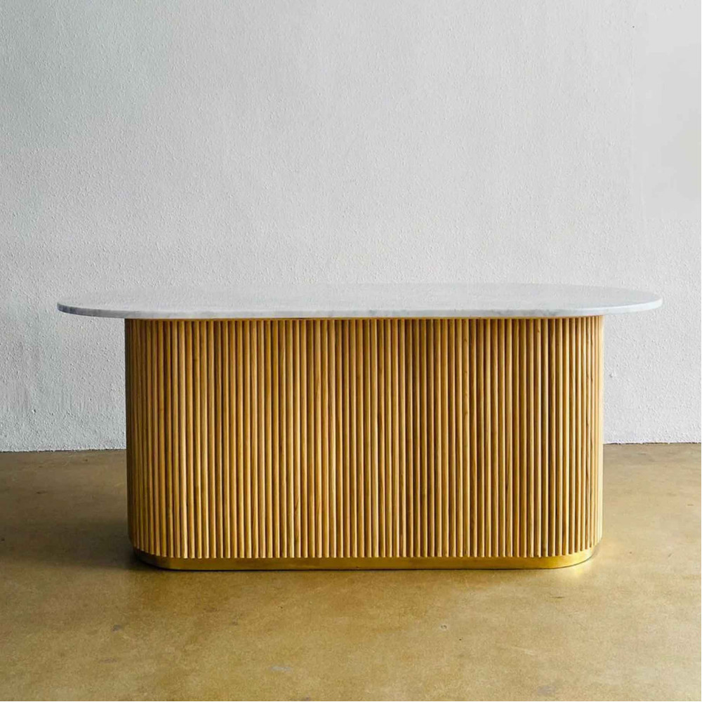 Malia Dining Table Meja Makan Kayu Solid Top Marmer