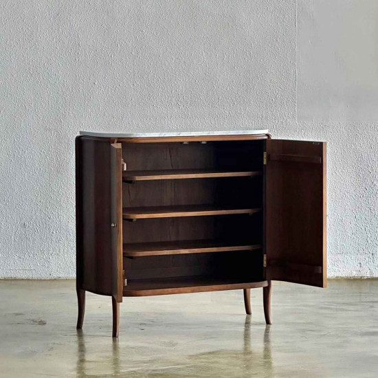 Marton Shoe Cabinet Rak Sepatu Kayu Jati Mid-Century Top Marmer
