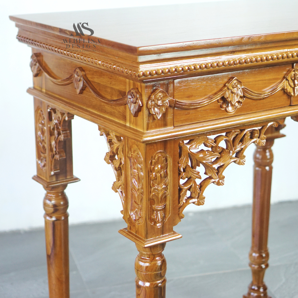 Meja Altar Sembahyang Kayu Jati Ukiran 2 Laci