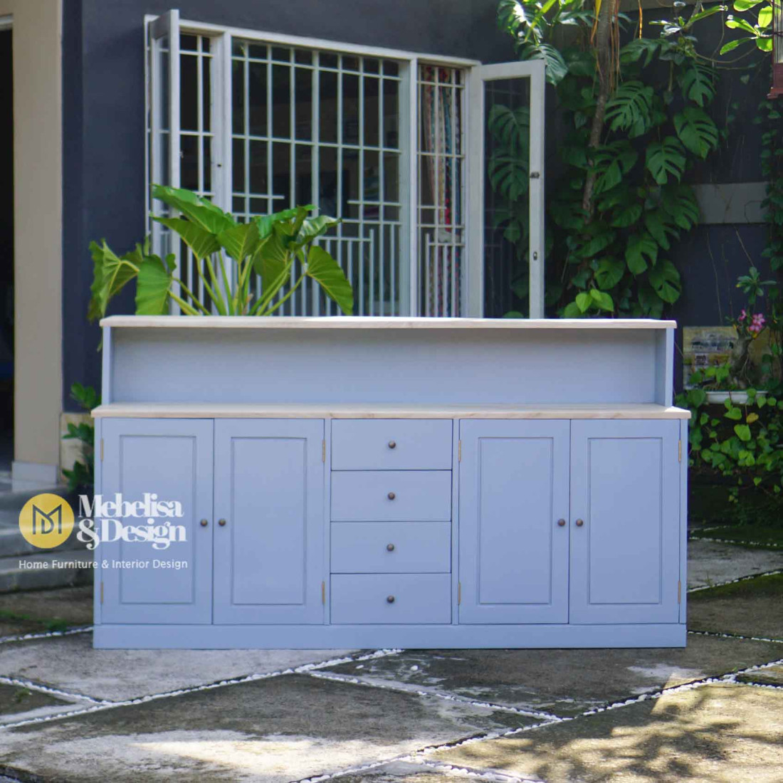 Meja Bar Dapur Minimalis Kayu Jati Bleaching Kombinasi Warna