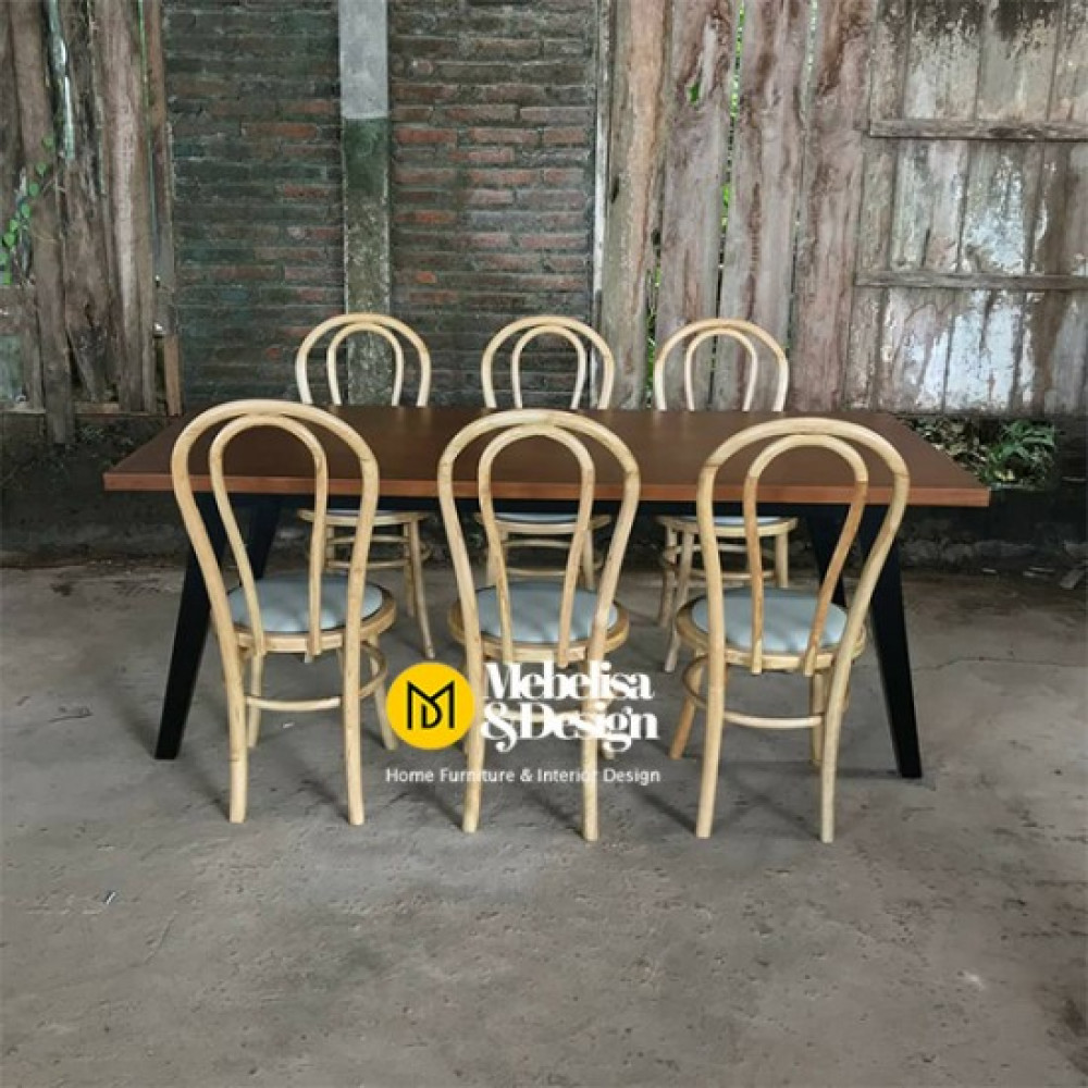 Meja Makan Besi Set 6 Kursi Jati Scandinavian