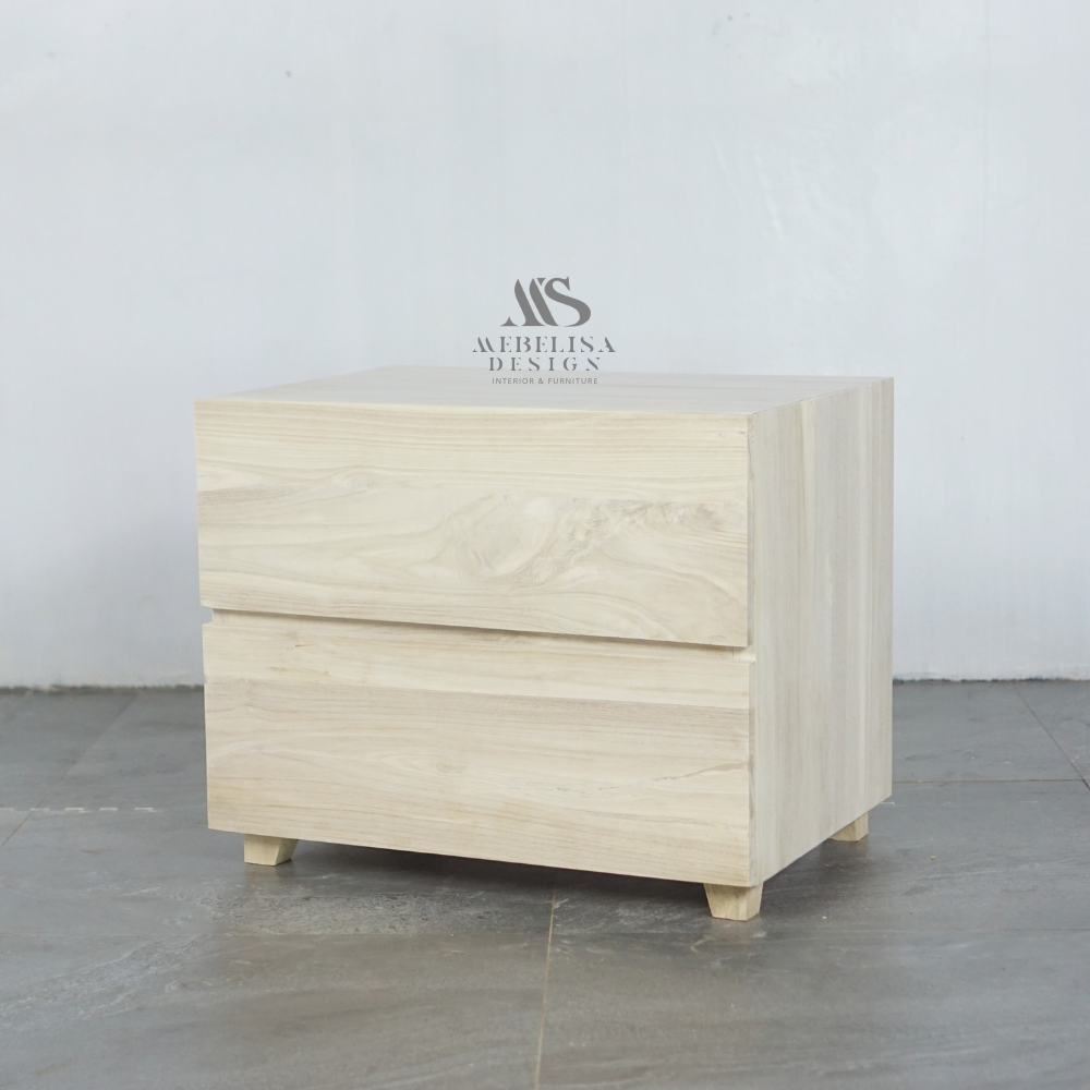 Meja Nakas Tempat Tidur Kayu Jati Finishing Bleaching