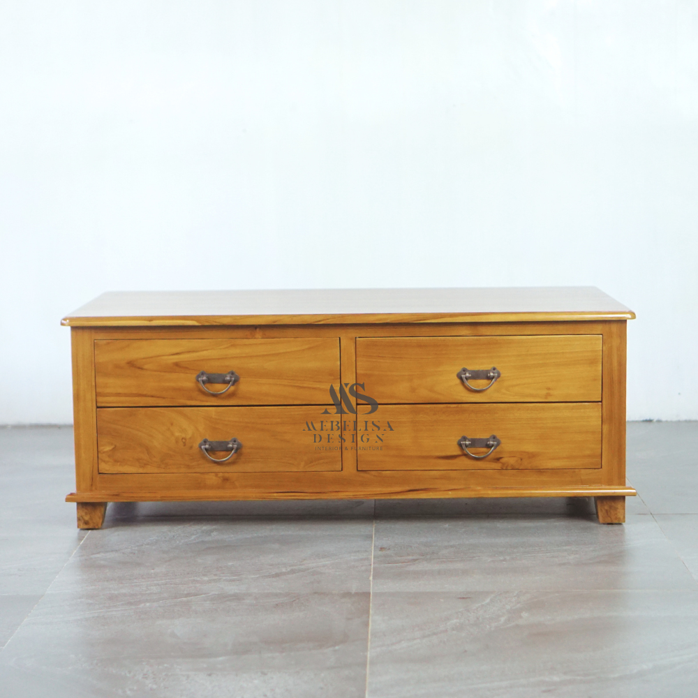 Meja Tamu Minimalis Modern Kayu Jati Solid 4 Laci