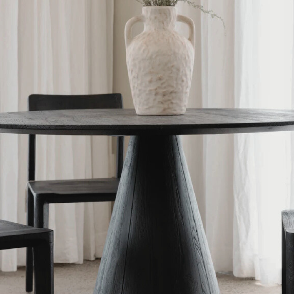 Meridian Round Reclaimed Teak Charcoal Grain Dining Table