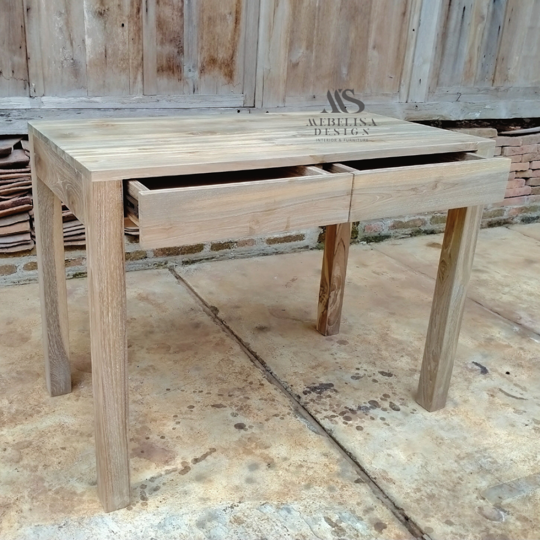 Reclaimed Teak Minimalist Two-Drawer Console Table