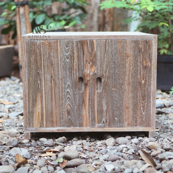 Recycled Teak Wood Nightstand Cabinet with 2 Doors