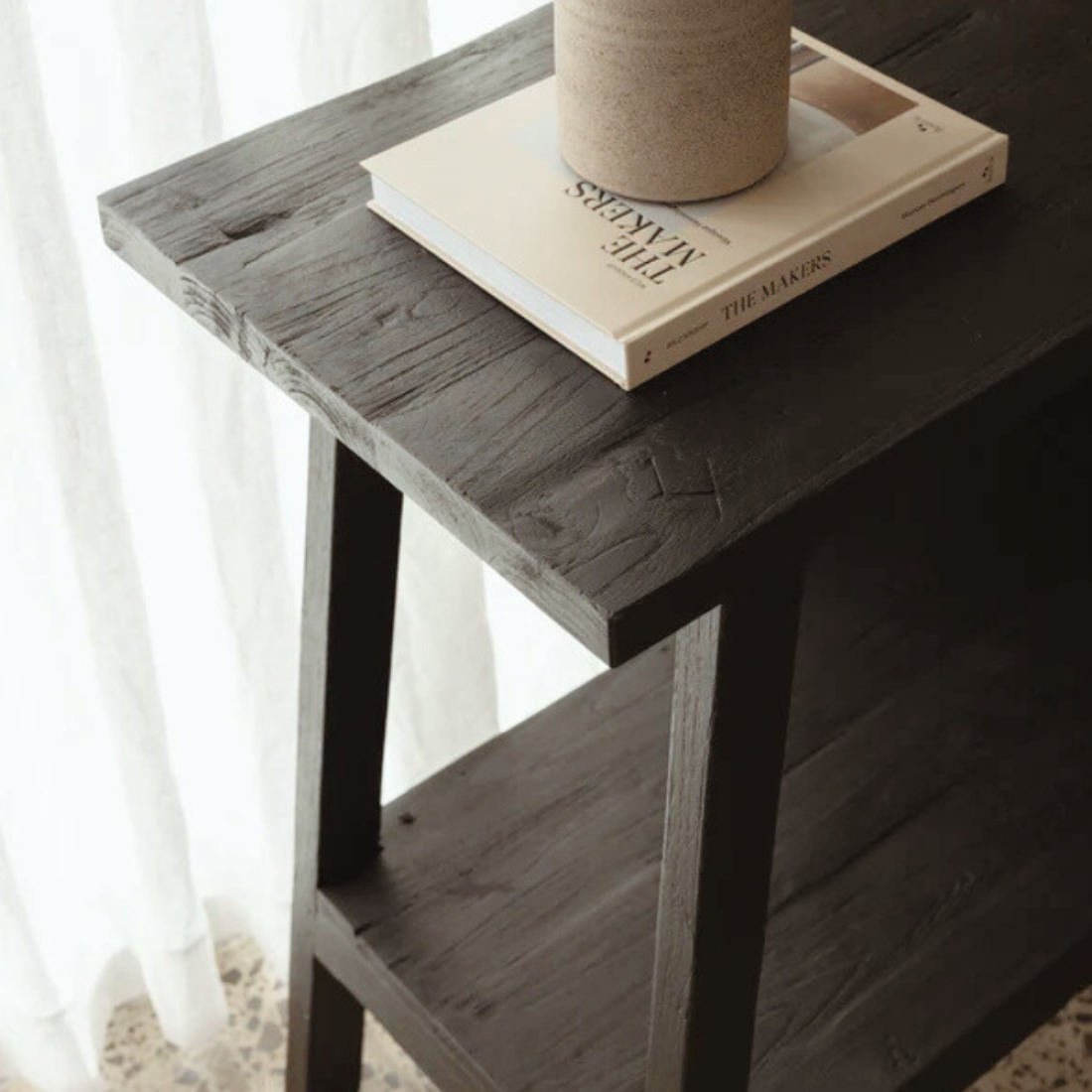Scandi Black Reclaimed Teak Console Table