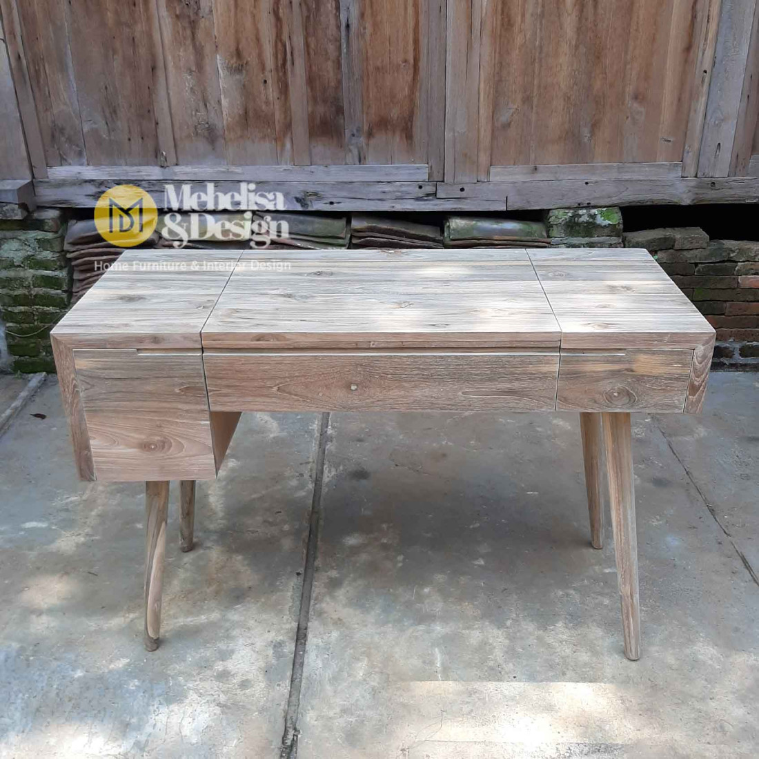 Vanity Recycle Teak Dressing Table with Flip Top Mirror