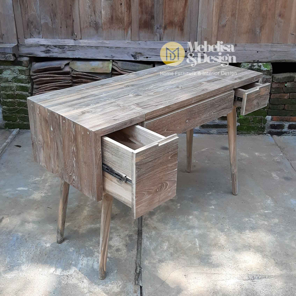 Vanity Recycle Teak Dressing Table with Flip Top Mirror