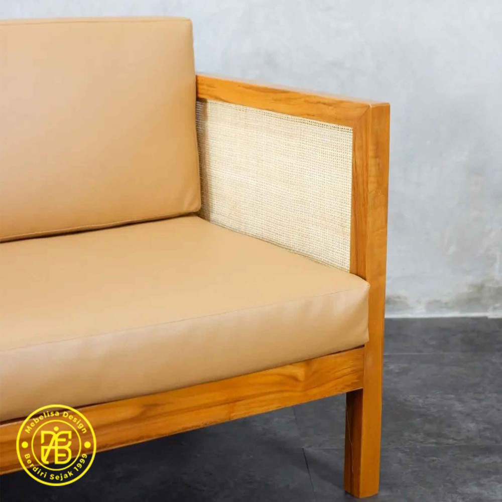 Bangku Sofa Santai Kombinasi Rotan 2 Seater Rangka Jati