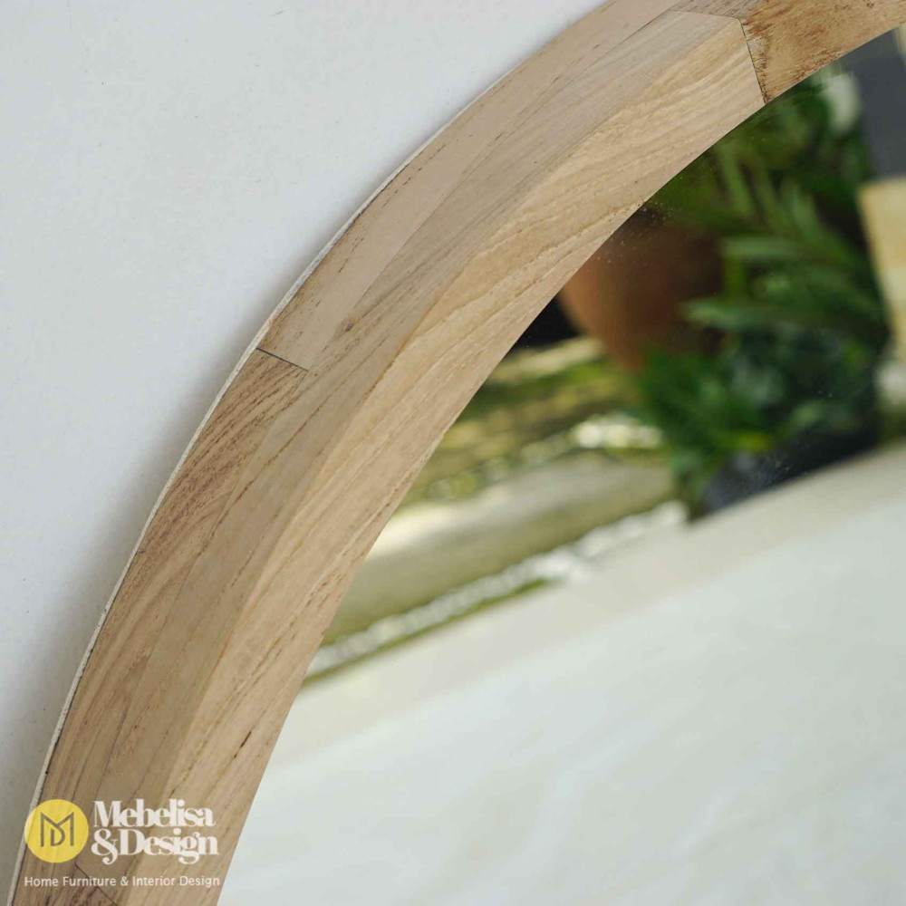 Cermin Dinding Bulat Kayu Jati Bleaching 60 cm