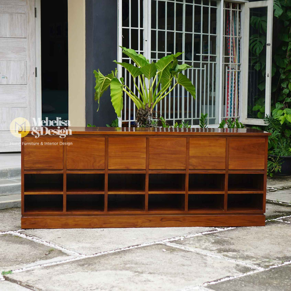 Meja Bufet Ruang Tamu Minimalis Kayu Jati 6 Laci