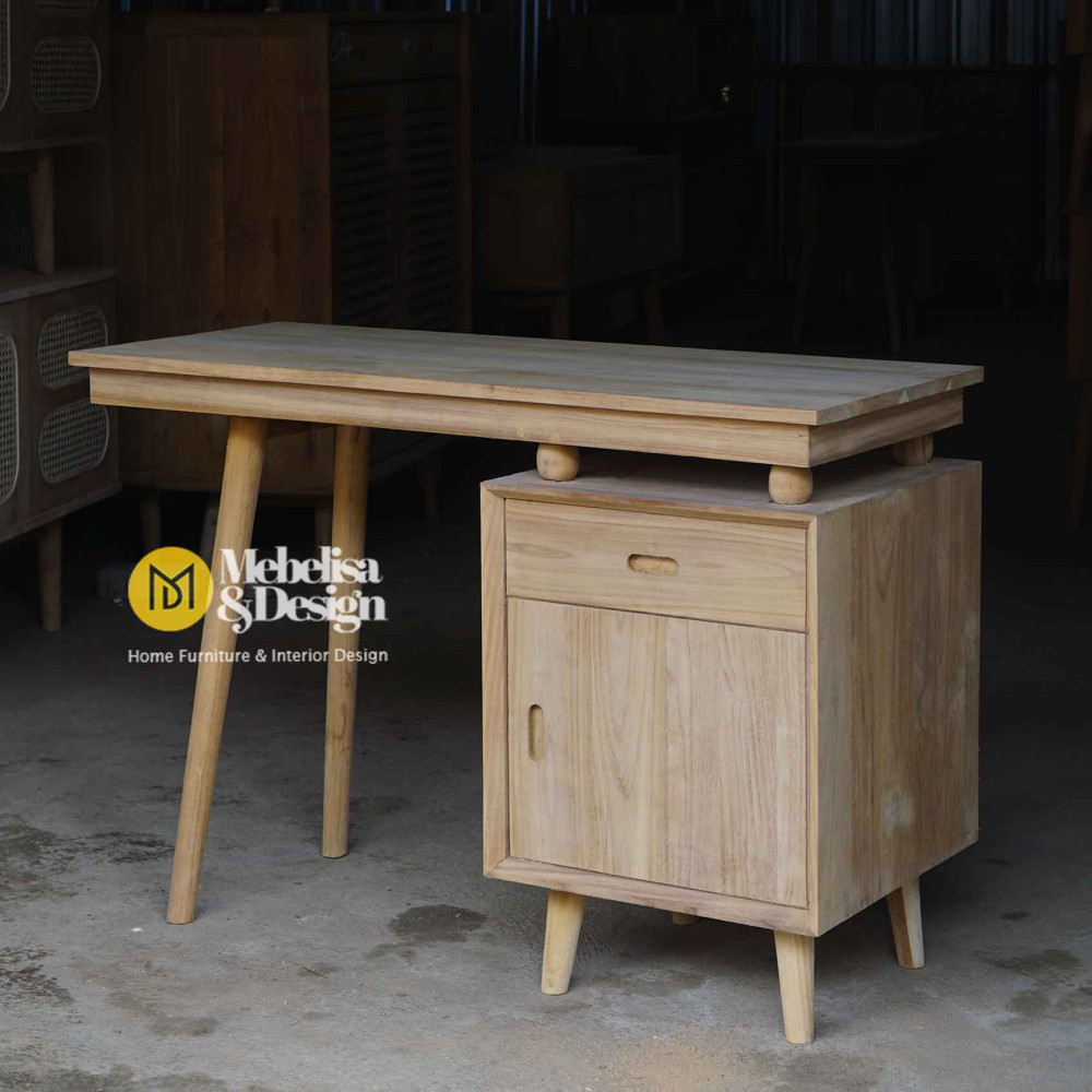 Meja Kantor Minimalis Reto Kayu Jati 1 Laci 1 Pintu