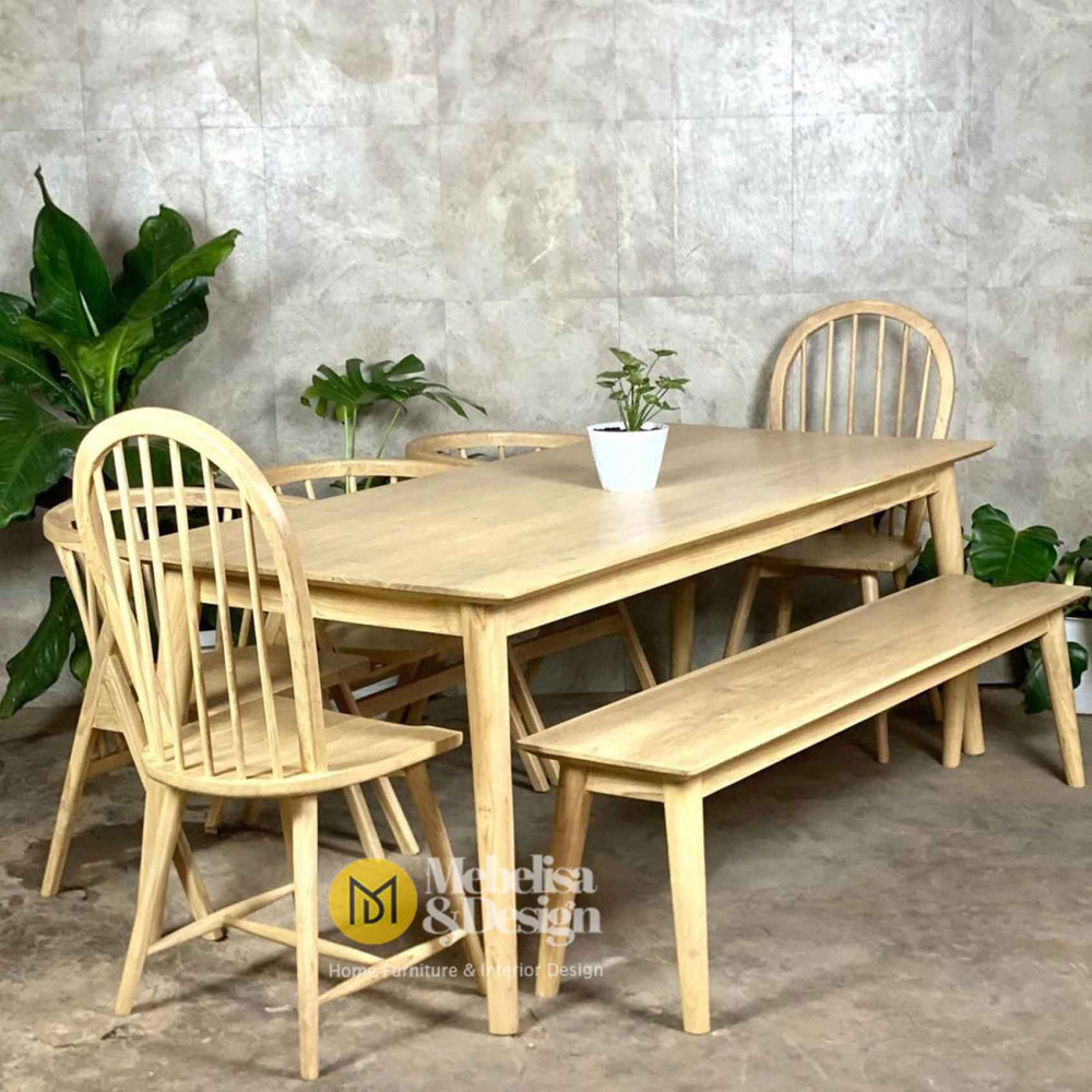 Meja Makan Panjang Retro Set Kursi Bangku Makan