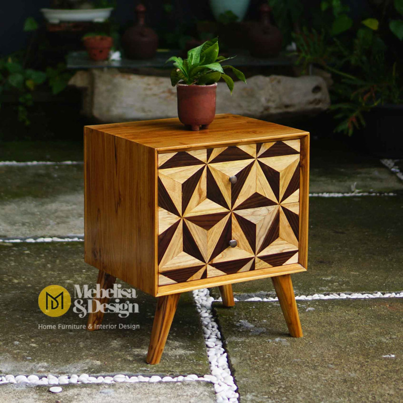 Meja Rias Kayu Jati Minimalis Retro 6 Laci