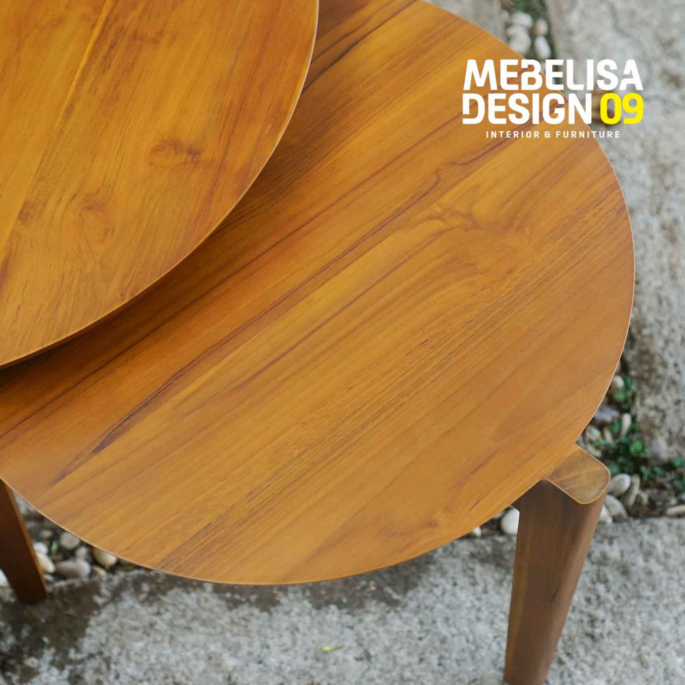 Meja Tamu Bulat Susun Nesting Table Kayu Jati