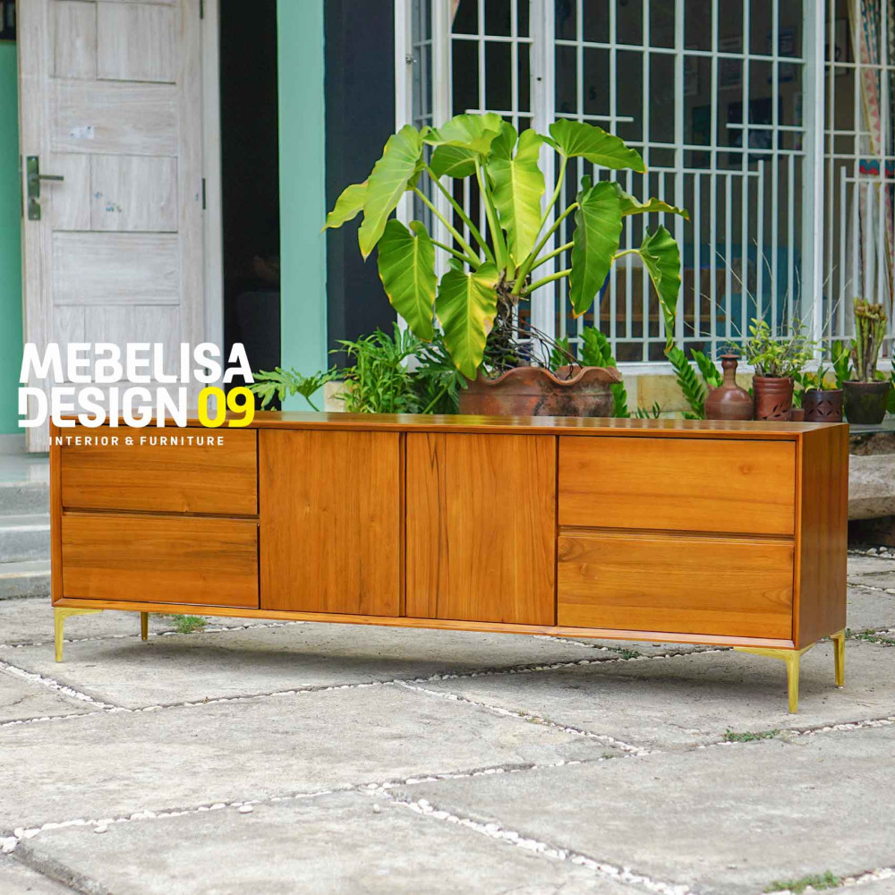Meja TV Modern Bufet Ruang Tamu Industrial Kaki Besi