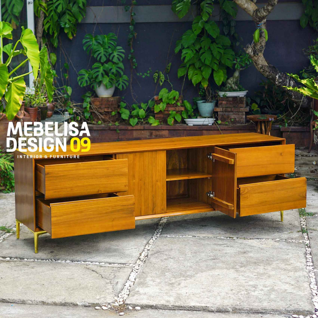 Meja TV Modern Bufet Ruang Tamu Industrial Kaki Besi
