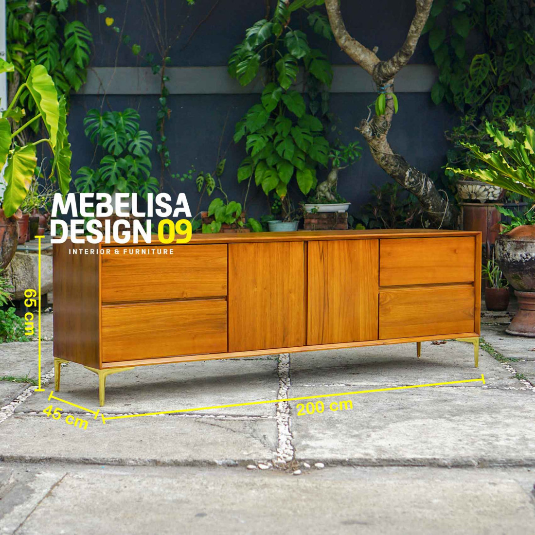 Meja TV Modern Bufet Ruang Tamu Industrial Kaki Besi
