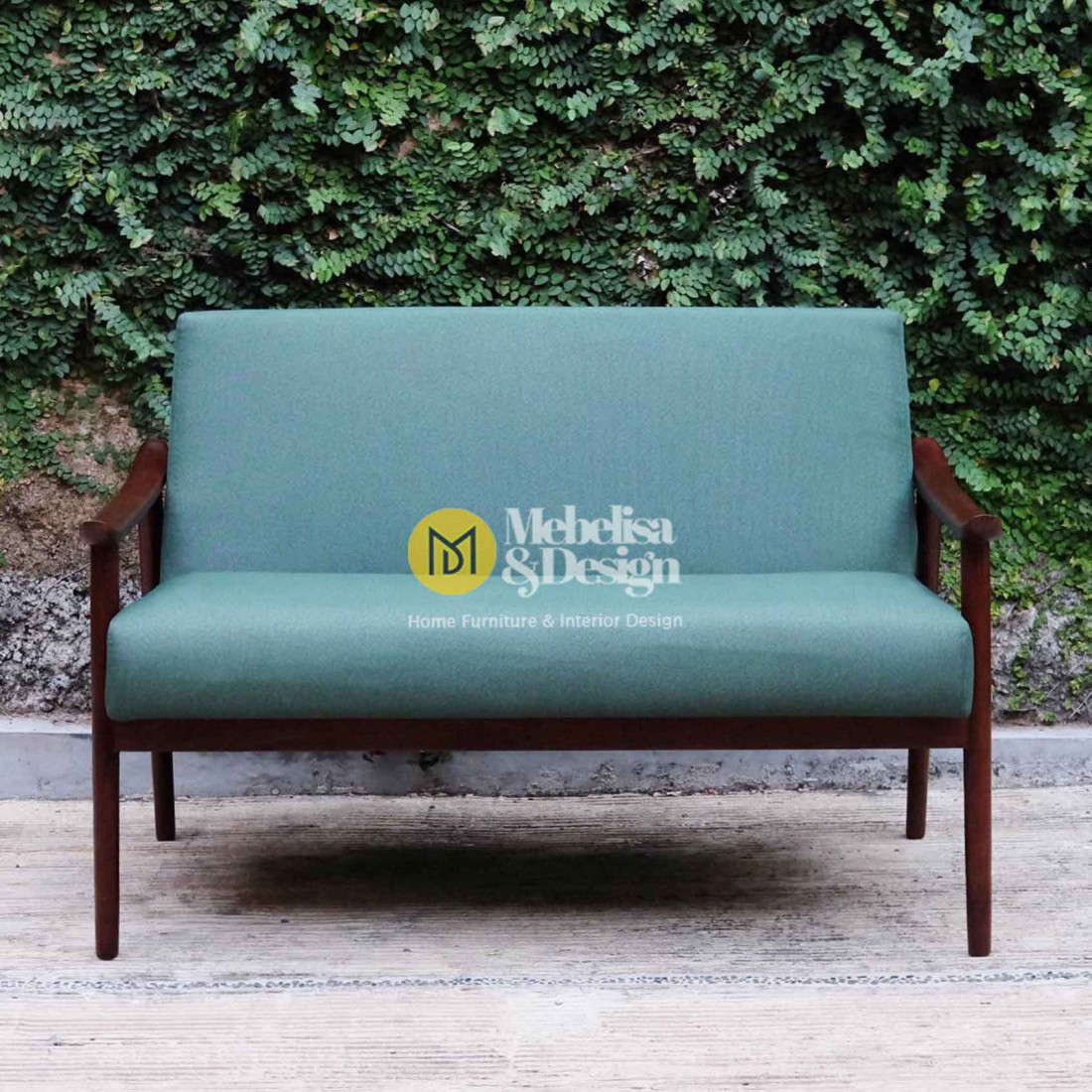 Mid-Century Sofa Bangku 2 Seater Kayu Jati Jepara