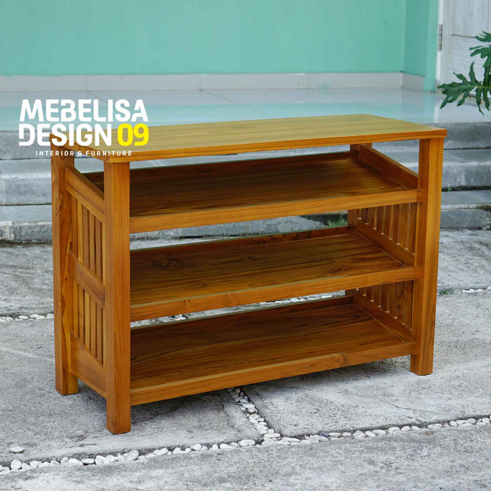 Rak Sepatu Sandal Minimalis Susun Kayu Jati
