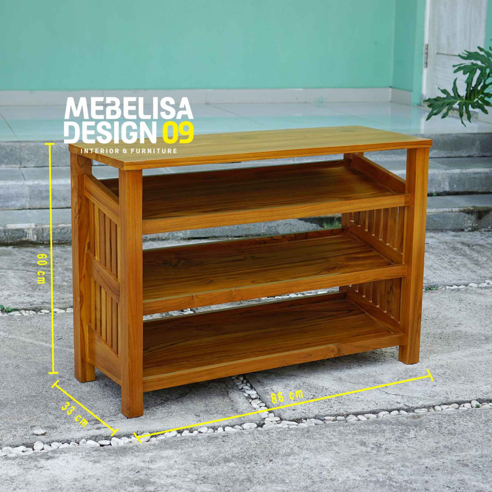 Rak Sepatu Sandal Minimalis Susun Kayu Jati