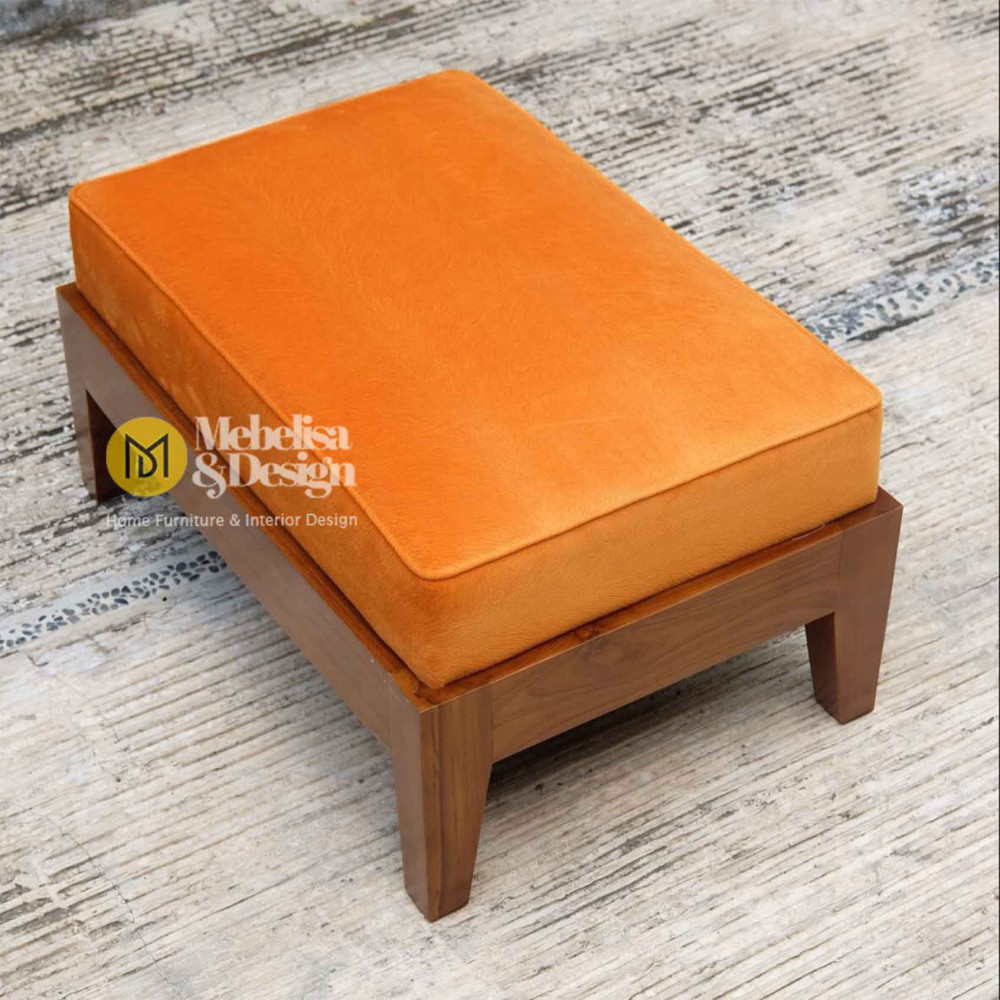 Sofa Santai Single Kayu Jati Minimalis Plus Ottoman